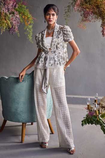 Buy Not So Serious By Pallavi Mohan White Tulle Embroidered Jacket And ...