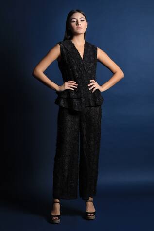 Buy Swatee Singh Black Georgette Peplum Style Jumpsuit Online | Aza ...