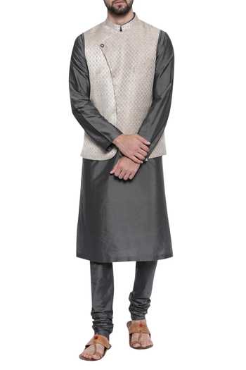 Buy Mayank Modi - Men Beige Overlap Style Nehru Jacket Online | Aza ...