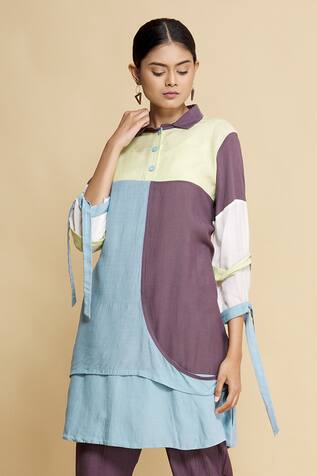Buy Bhavik Shah Colorblock Tunic With Inner Online | Aza Fashions