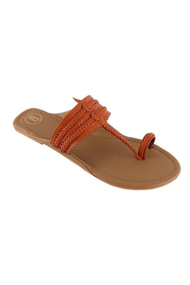 Buy Preet Kaur Orange Faux Leather Ortan Colorblock Kolhapuri Flats ...