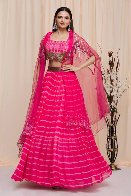 Buy Yoshita Couture Pink Georgette Manya Tie Dye Lehenga Set With Cape ...