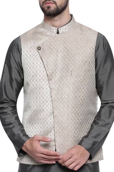 Buy Mayank Modi - Men Beige Overlap Style Nehru Jacket Online | Aza ...