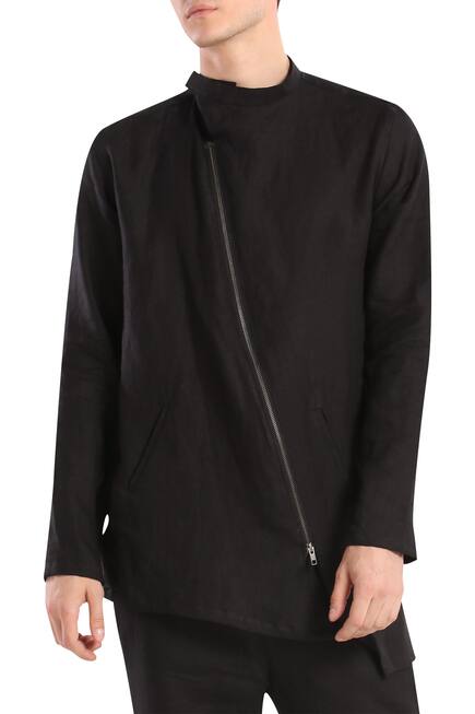 Buy Son of A Noble Snob Black Linen Zipper Jacket Online | Aza Fashions