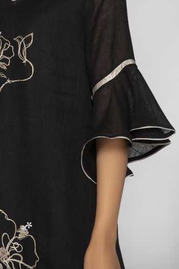 Buy Kaveri Black Linen Layered Dress Online | Aza Fashions