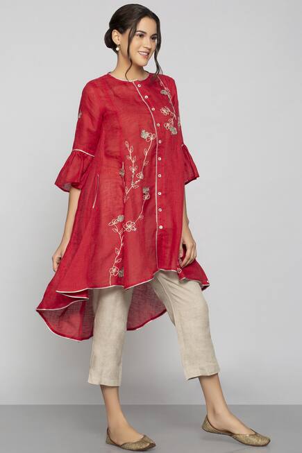 Buy Kaveri Linen Embroidered Tunic Online | Aza Fashions