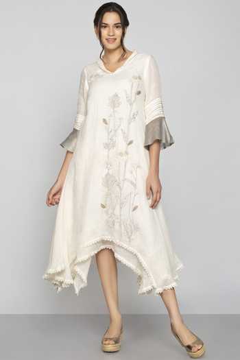 Buy Kaveri White Linen Layered Dress Online | Aza Fashions