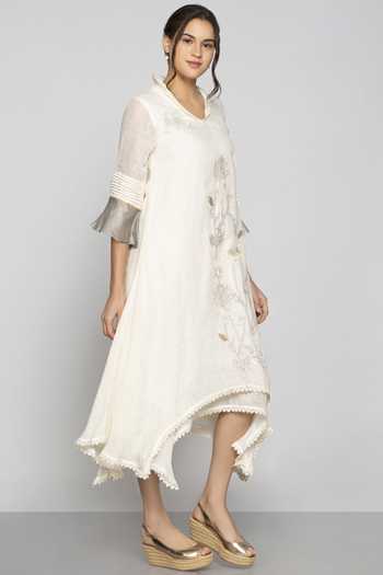 Buy Kaveri White Linen Layered Dress Online | Aza Fashions