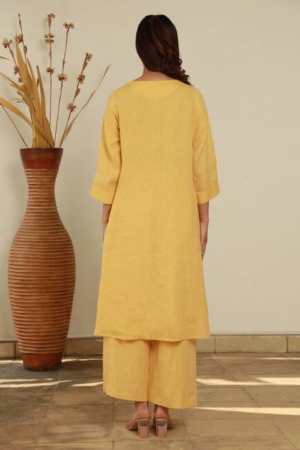Buy Linen Bloom Yellow Linen Tunic Online | Aza Fashions