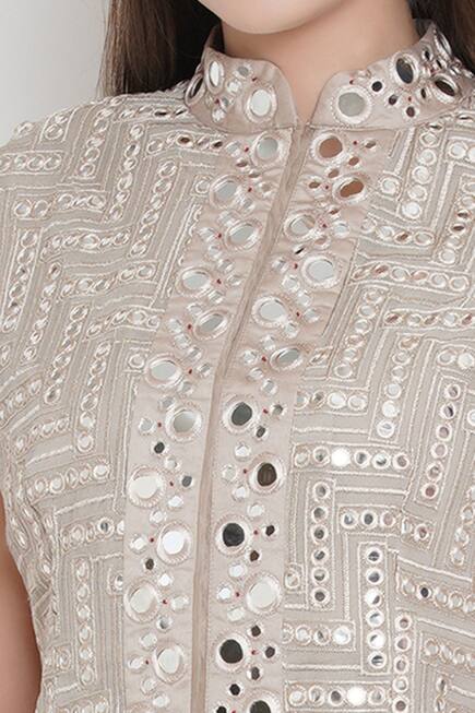 Buy Twenty Nine Grey Georgette Mirror Embellished Jacket Online | Aza ...