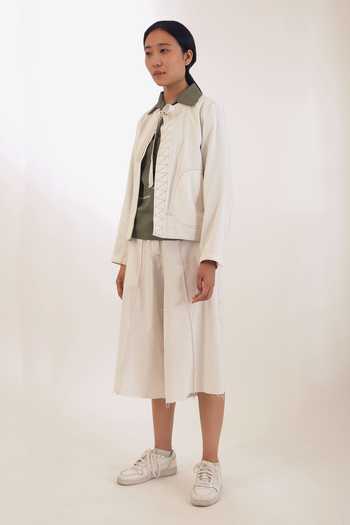 Buy Leh Studios White Cotton Twill Hand Embroidered Front Open Jacket ...