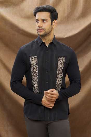 Buy Vivek Karunakaran Black Kalamkari Patchwork Shirt Online | Aza Fashions