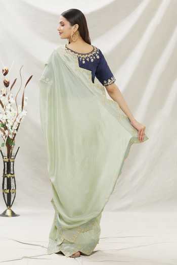 Buy Samyukta Singhania Green Chinon Embroidered Hem Saree Online | Aza ...