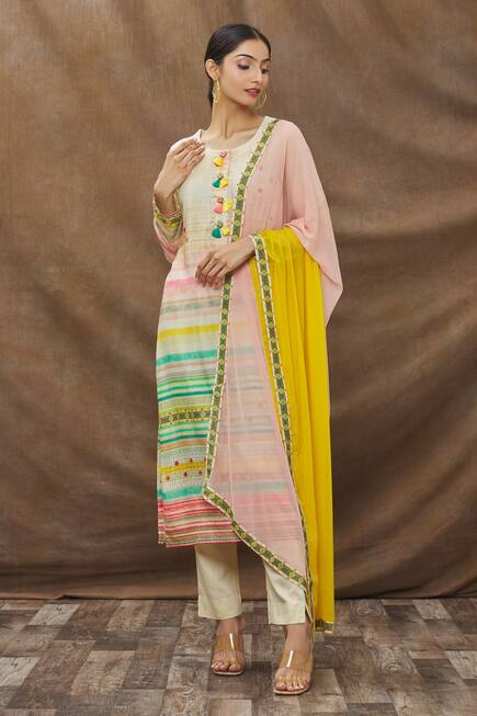 Buy Samyukta Singhania Multi Color Muslin Silk Geometric Print Kurta ...