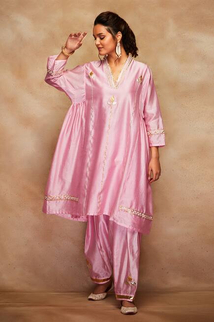 Buy Gulabo by Abu Sandeep Pink Chanderi Silk Kimono Tunic Online | Aza ...