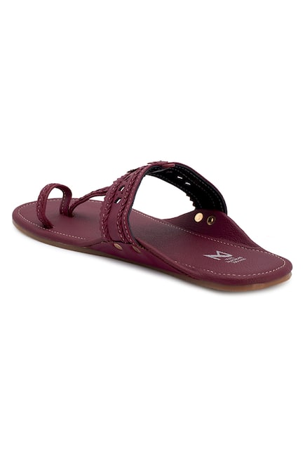 Buy The Madras Trunk Purple Leather Braided Kolhapuri Flats Online ...