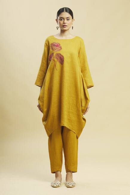 Buy Linen Bloom Yellow Linen Tunic Online | Aza Fashions
