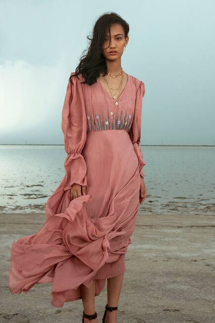 Buy Silk Embroidered Tiered Dress by The Loom Art at Aza Fashions