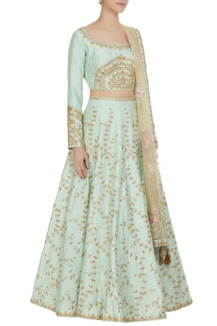 Buy Matsya Sheer Back Choli With Embroidered Lehenga And Dupatta ...
