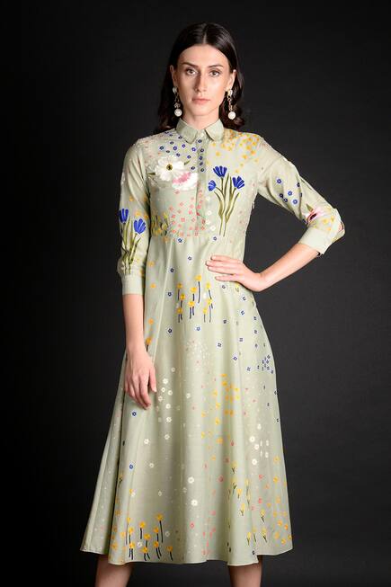 Buy Sahil Kochhar Aaina Handcrafted Midi Dress Online | Aza Fashions