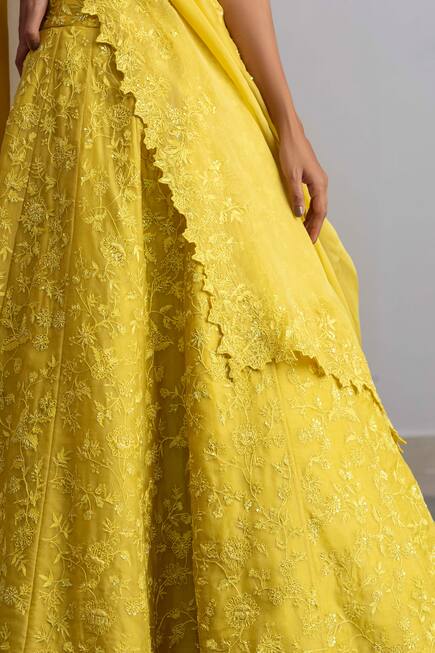 Buy Anushree Reddy Yellow Shams Organza Lehenga Set Online | Aza Fashions