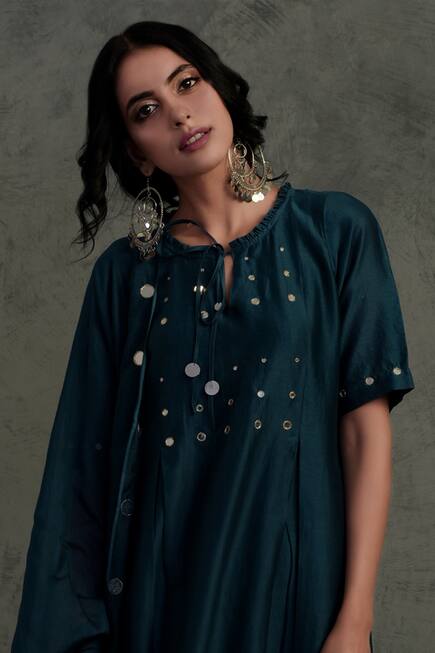 Buy Charkhee Blue Chanderi Kurta Set Online | Aza Fashions