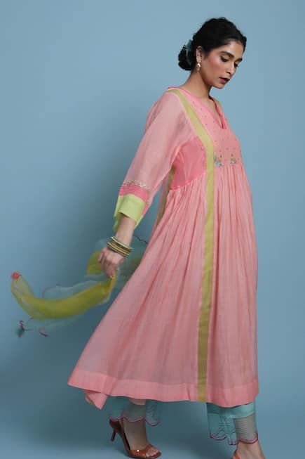 Buy Embroidered Chanderi Anarkali Palazzo Set by Rajiramniq at Aza Fashions