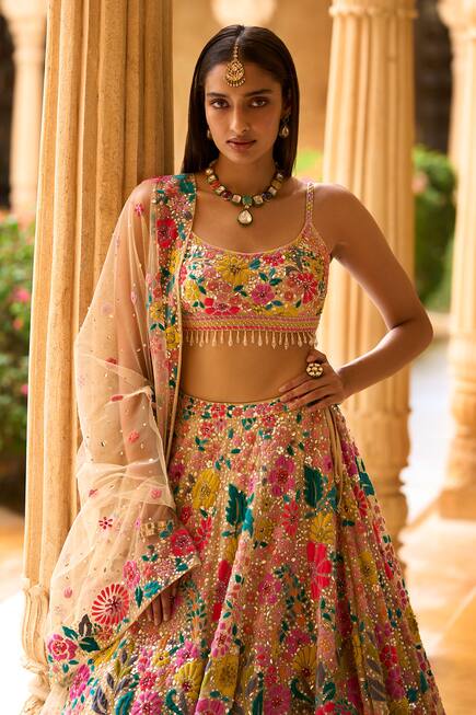 Buy Seema Gujral Multi Color Net Embroidered Lehenga Set Online | Aza ...