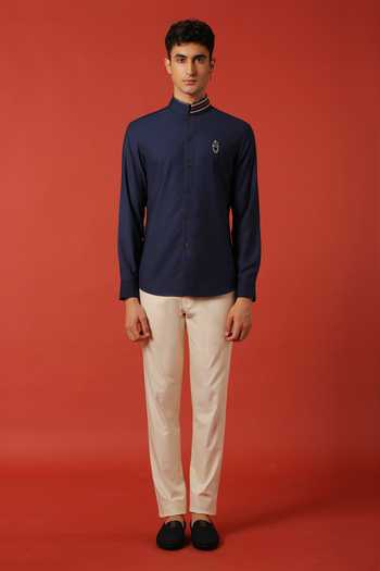 Buy S&N by Shantanu and Nikhil - Men Blue Nylon Nehru Collar Shirt ...