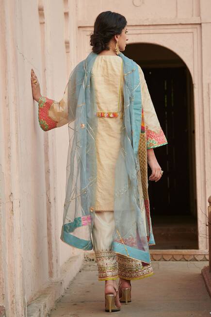 Buy Rajiramniq Gold Tissue Silk Kurta Set Online | Aza Fashions
