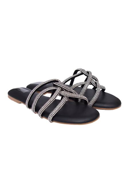 Buy Black Embellished Ishita Criss Cross Flats by Kkarma Online at Aza ...