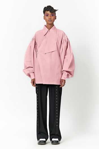 Buy Pink Cotton Poplin Solid Asymmetrical Collar Tombo Shirt For Women ...