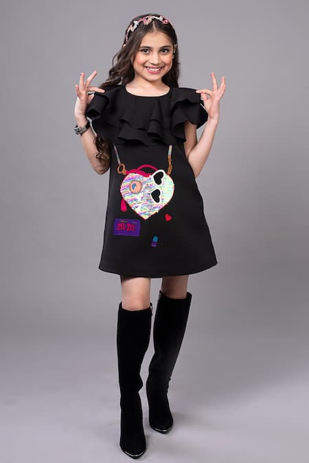 Buy Embroidery Heart Motif Ruffled Shift Dress For Girls by Hoity ...