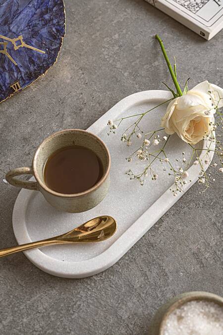 Kaksh Studio White Marble Oval Tray Single Pc