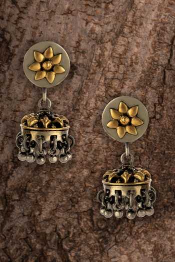 Buy Silver Plated Ghunghroo Floral Top Jhumkas by Neeta Boochra Online ...