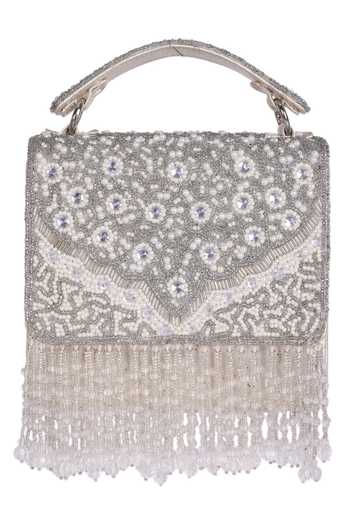 Buy Silver Embroidery Pearl Clutch by 5Elements Online at Aza Fashions.