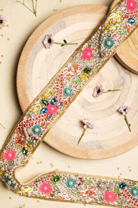 Buy Multi Color Embroidered Raw Silk Floral Belt by Ara Studio Online ...