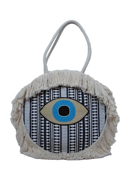 Buy White Embroidered Evil Eye Tote Bag by Gin & Tonic Online at Aza ...