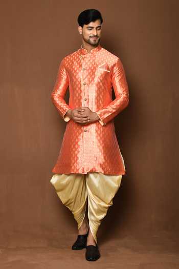 Buy Pink Churidar Dupion Silk, Lining Cotton, Sherwani Raw With Plain ...