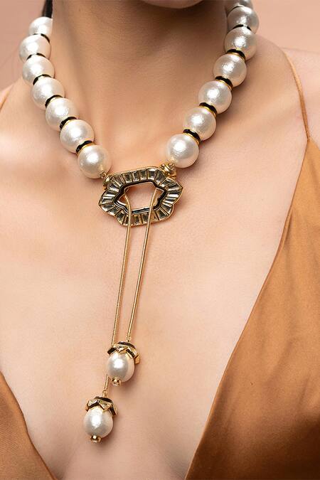 Buy White Enamel Amara Pearl String Choker Necklace by ISHARYA Online at Aza Fashions