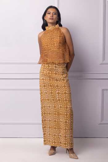 Buy Yellow Cotton Linen Printed Batik Skirt For Women by Ek Katha ...