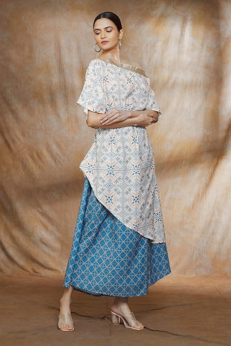 Buy Blue Printed Geometrical Overlapping Dress For Women by Khwaab by ...