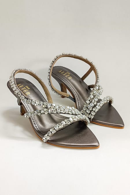 Buy Grey Embellished Kiara Strap Stiletto Heels by THE ALTER Online at ...