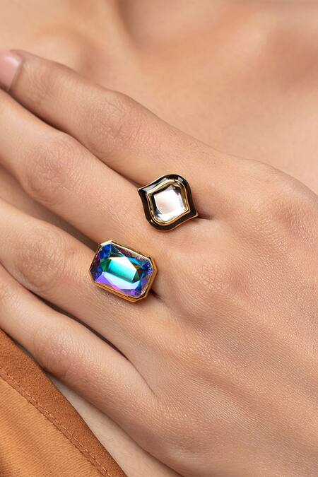 Buy White Enamel Amina Mirror Ring by ISHARYA Online at Aza Fashions in US