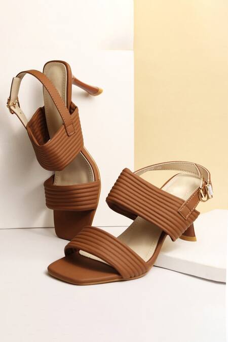 Buy Brown Leather Block Heels by Myra Online at Aza Fashions.