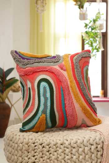 Buy Multi Color Cotton Embroidery Square Shaped Cushion Cover by ...