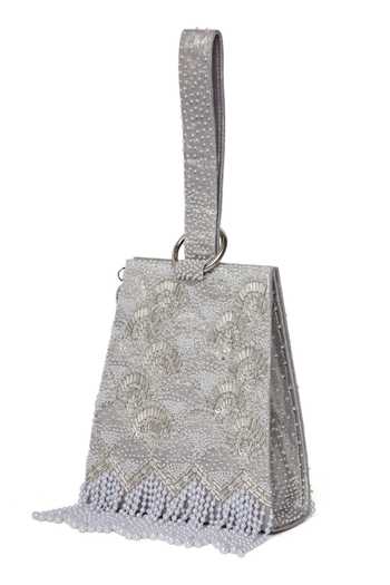 Buy Silver Embroidery Rayna Rectangle Shaped Bag by Quirky Tales Online ...
