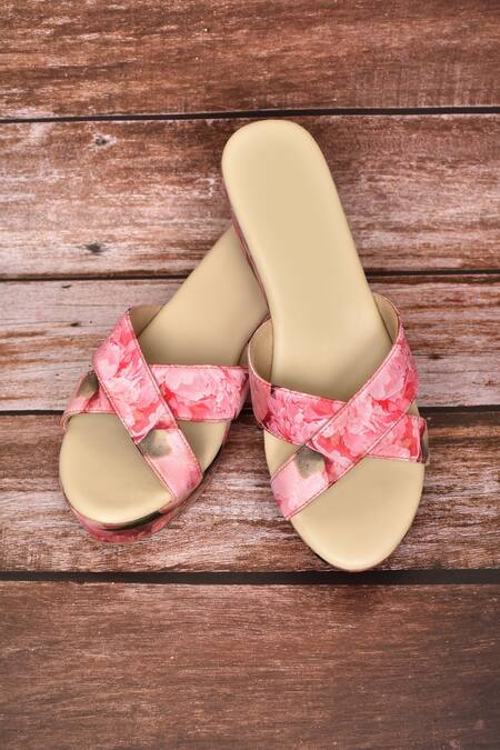 Buy Pink Floral Pattern Cross Toe Wedges by Samyukta Singhania Online ...