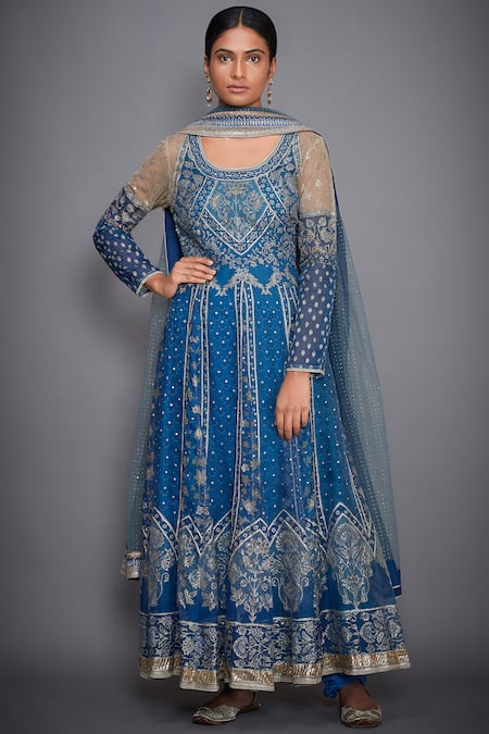 Buy Blue Printed Embroidered Anarkali Kurta Set For Women by RI.Ritu ...