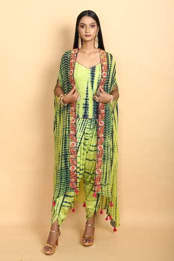 Buy Blue Cape Georgette, Singlet Sherwani, Tulip Pants New Raw Tie Dye ...